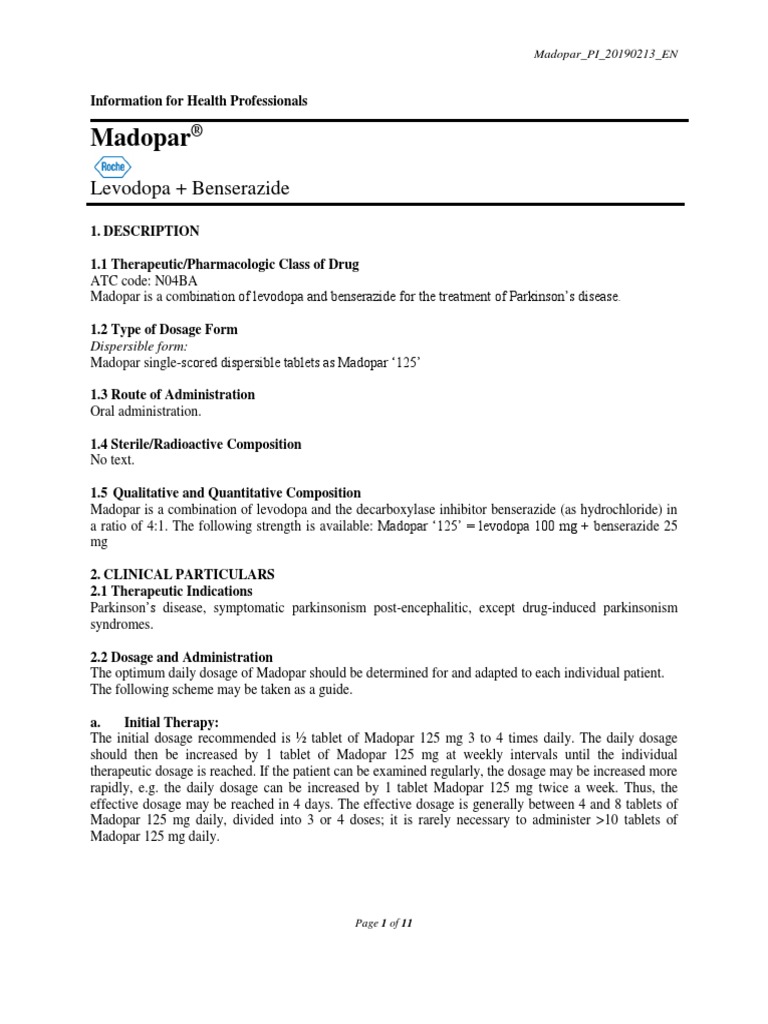 Madopar PI - 20190213 - EN | PDF | Dose (Biochemistry) | Chemistry