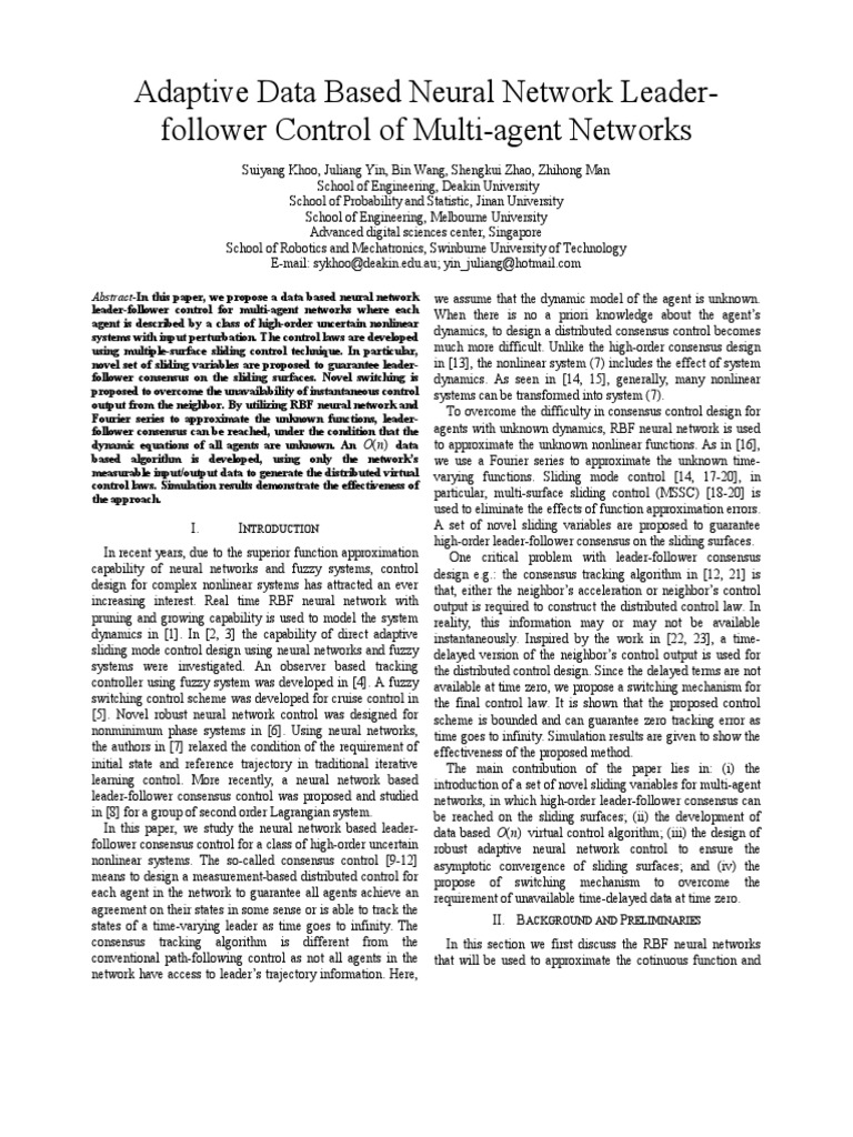 Adaptive Data Based Neural Network Leader-Follower Control of Multi ... Adaptive Data Based Neural Network Leader-Follower Control of Multi ...