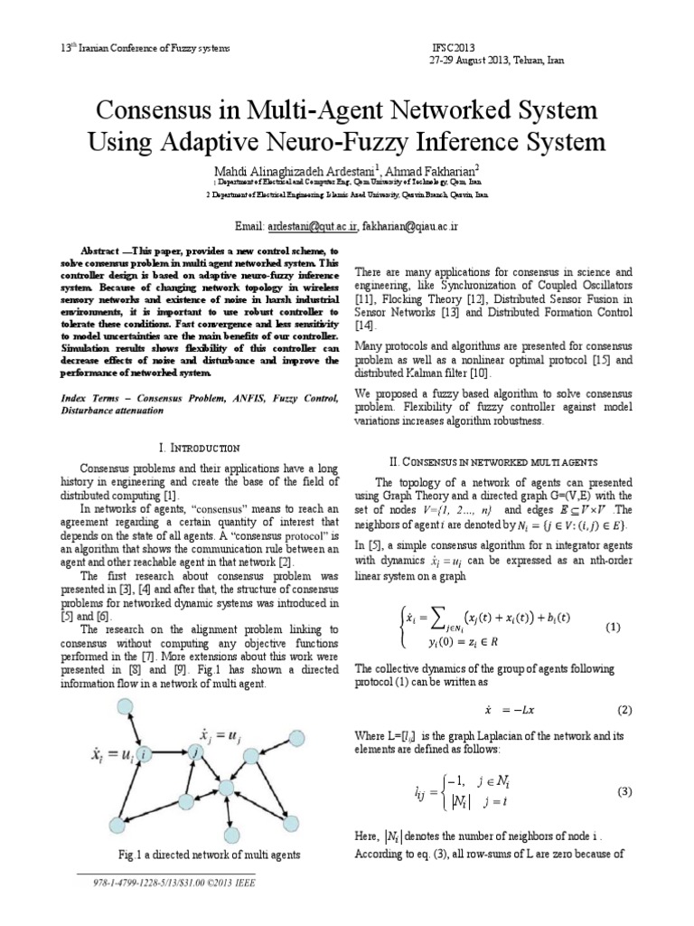 Consensus in Multi-Agent Networked System Using Adaptive Neuro-Fuzzy Inference System | PDF ...