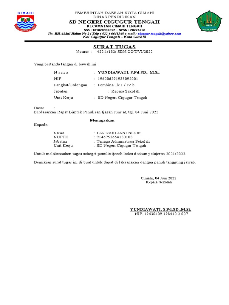 Surat Tugas Penulisan Ijazah 2022 | PDF