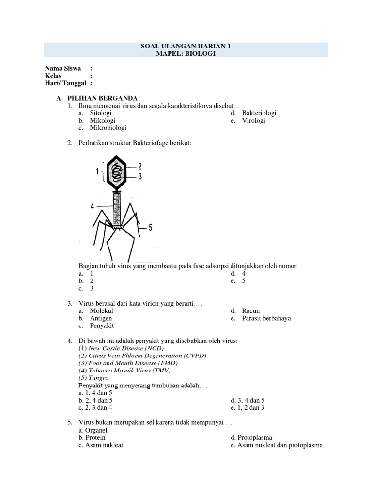 Soal Ulangan Harian 1 - Virus | PDF