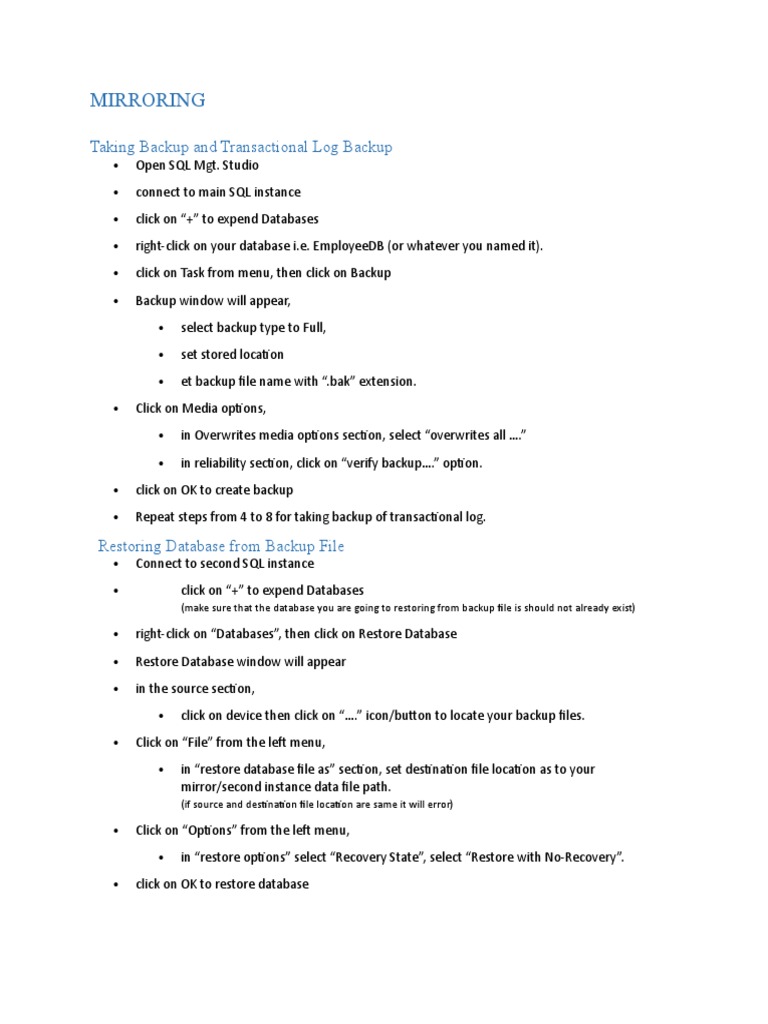 Mirroring | PDF | Backup | Databases