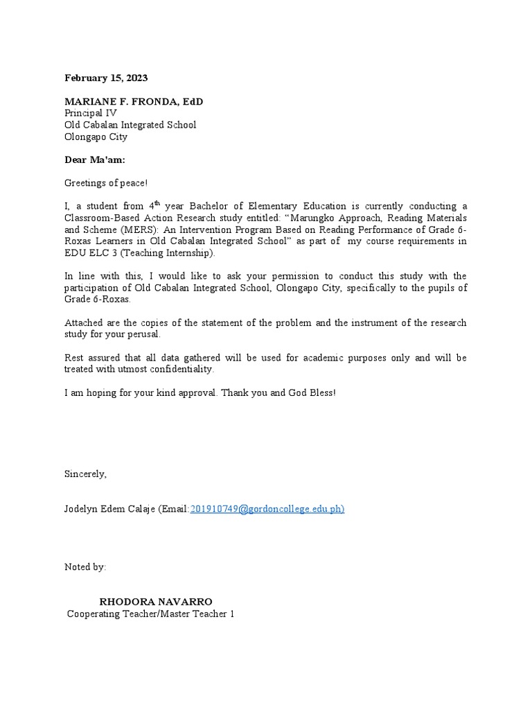 Permission Letter Principal | PDF