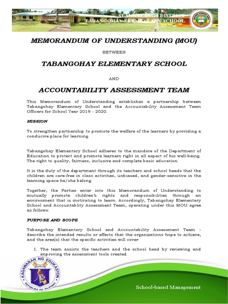 SBM Principle 1 Indicator 3 Level 3 - MOU - Accountability Assessment | PDF