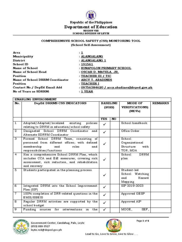 DRRM Comprehensive School Safety Monitoring Tool | PDF | Emergency ...