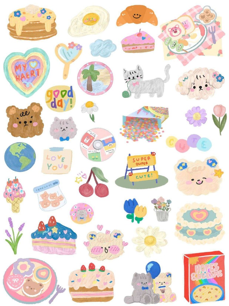 Aesthetic sticker pack template Korean printable cute drawings | PDF