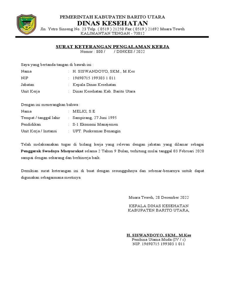 Surat Pengalaman Kerja | PDF