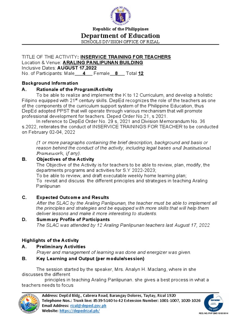 Activity Documentation SLAC | PDF | Learning | Teachers