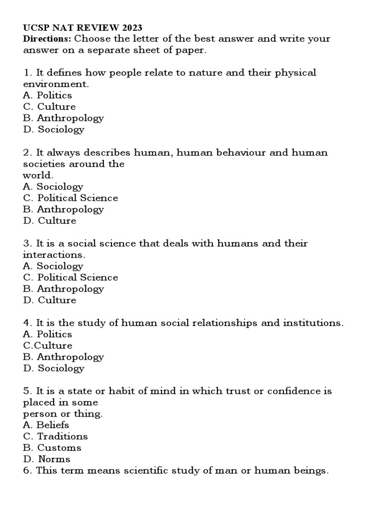 Ucsp Nat Review 2023 | PDF | Sociology | Anthropology
