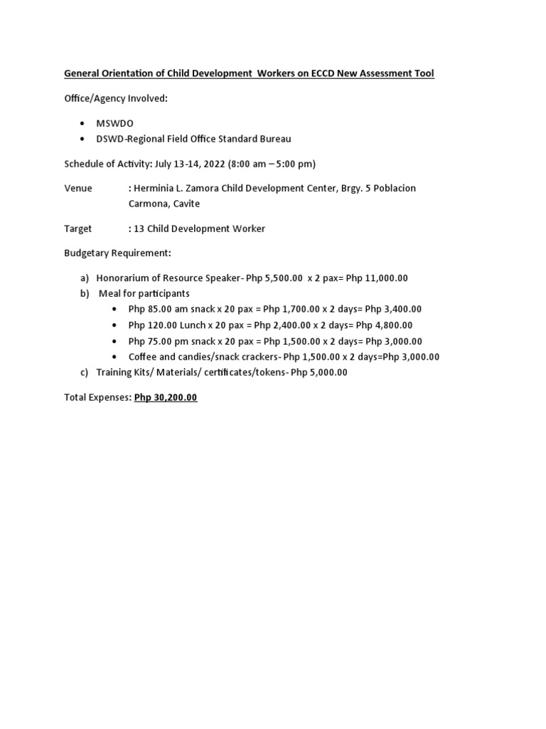 General Orientation of Child Development Workers On ECCD New Assessment Tool | PDF