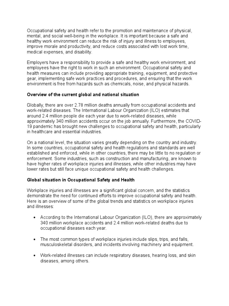 Osh Report | PDF | Occupational Safety And Health | Working Conditions