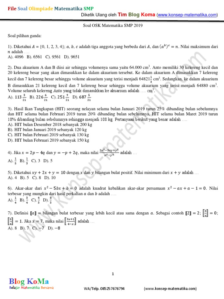 2019 Soal Osk Matik SMP | PDF