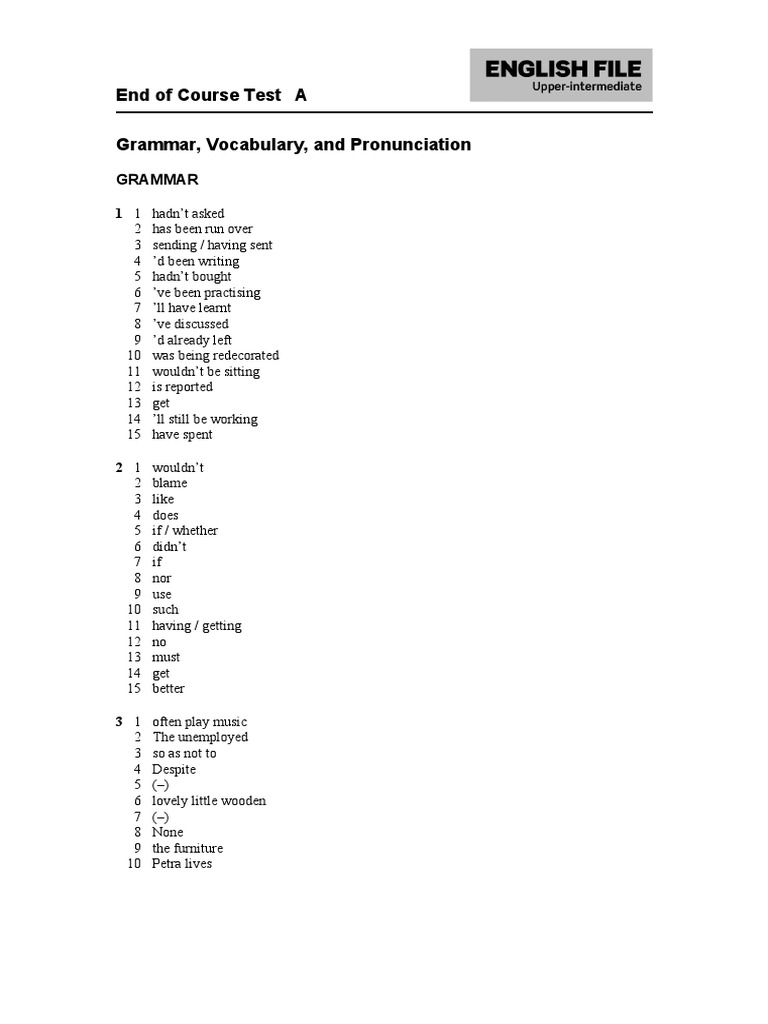 EF3e Upper Endtest Answerkey | PDF | Communication | Question