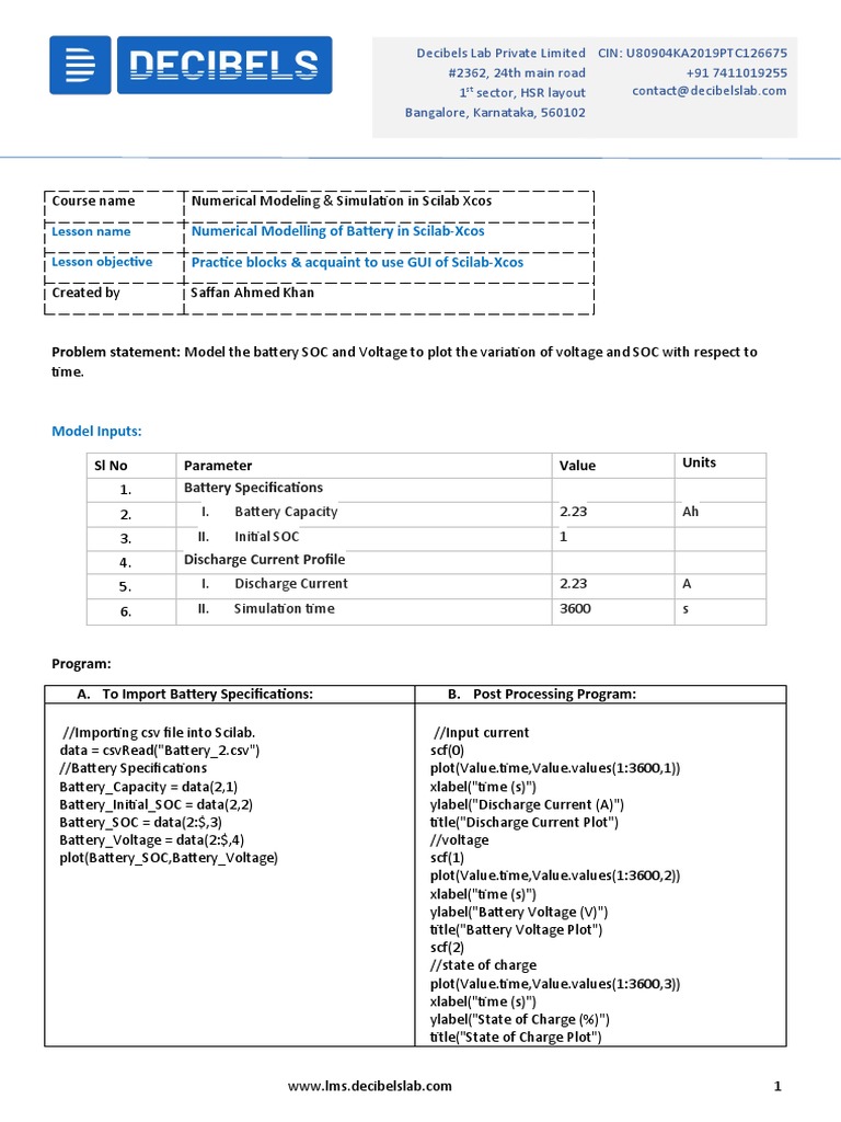 Battery Modeling Assignment Using Scilab Software. | Download Free PDF | Computing | Electronics