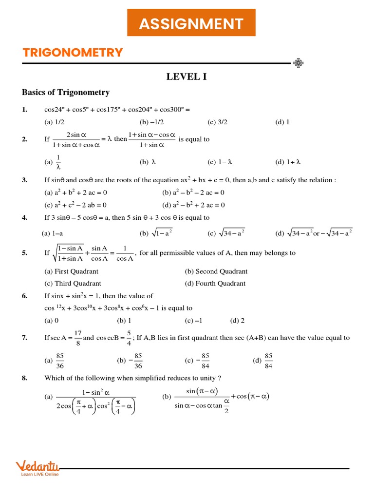 Trigonometry Assignment | PDF | Triangle | Trigonometric Functions