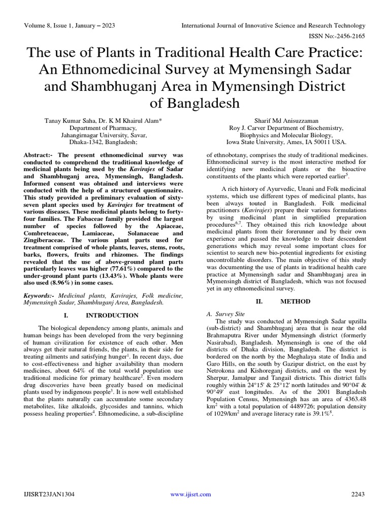The Use of Plants in Traditional Health Care Practice An Ethnomedicinal Survey at Mymensingh ...
