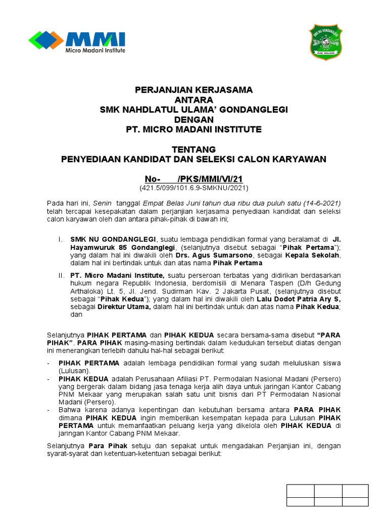 Draft MoU Dengan PT. MMI Rev | PDF