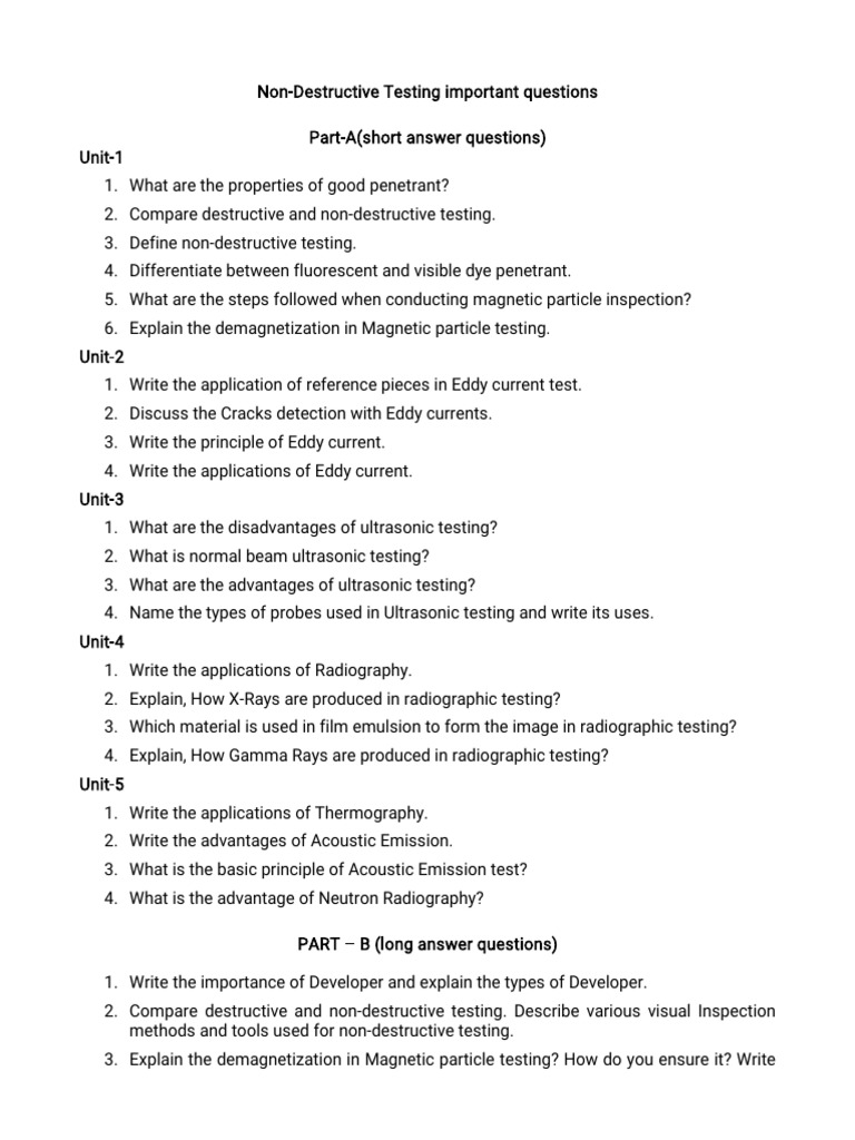 NDT Important Questions | PDF | Nondestructive Testing | Radiography
