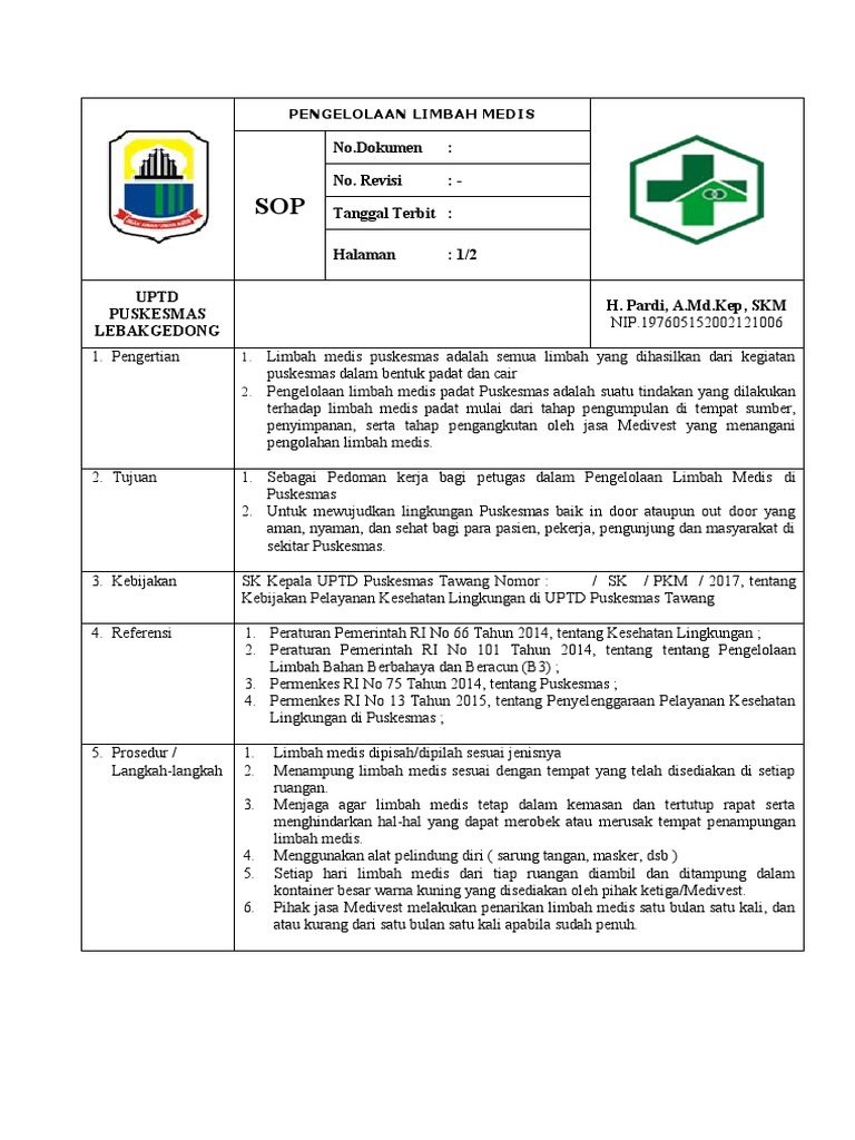 Sop Pengelolaan Limbah Medis | PDF