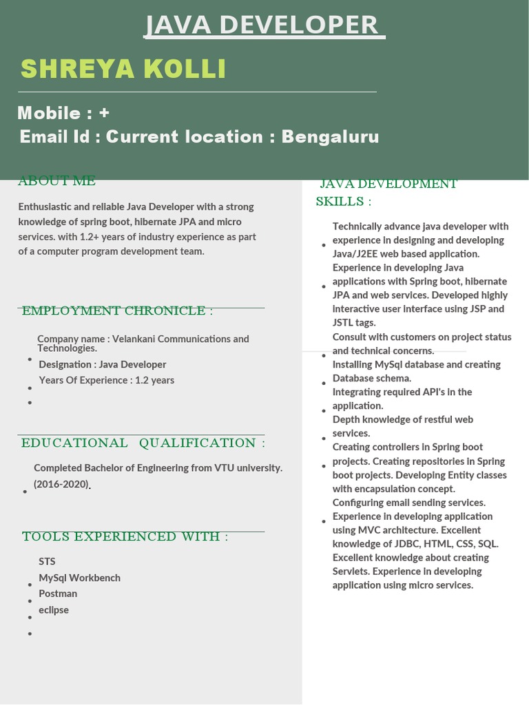 Shreya. K Resume | PDF | Spring Framework | Java (Programming Language)