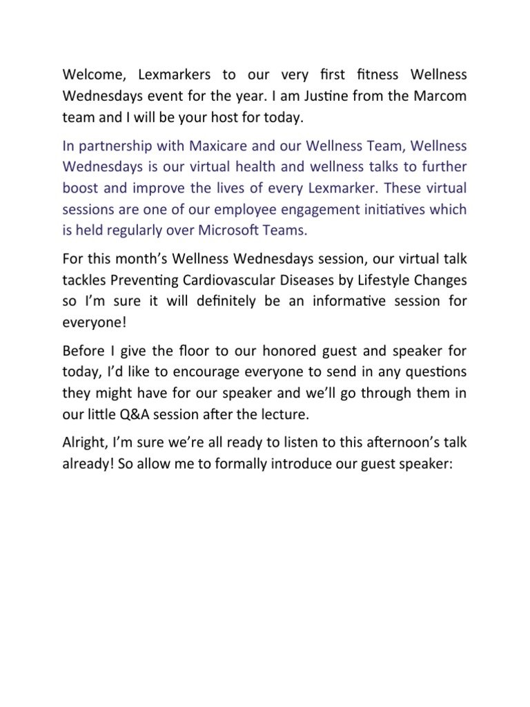 Wellness Wednesdays - Script | PDF