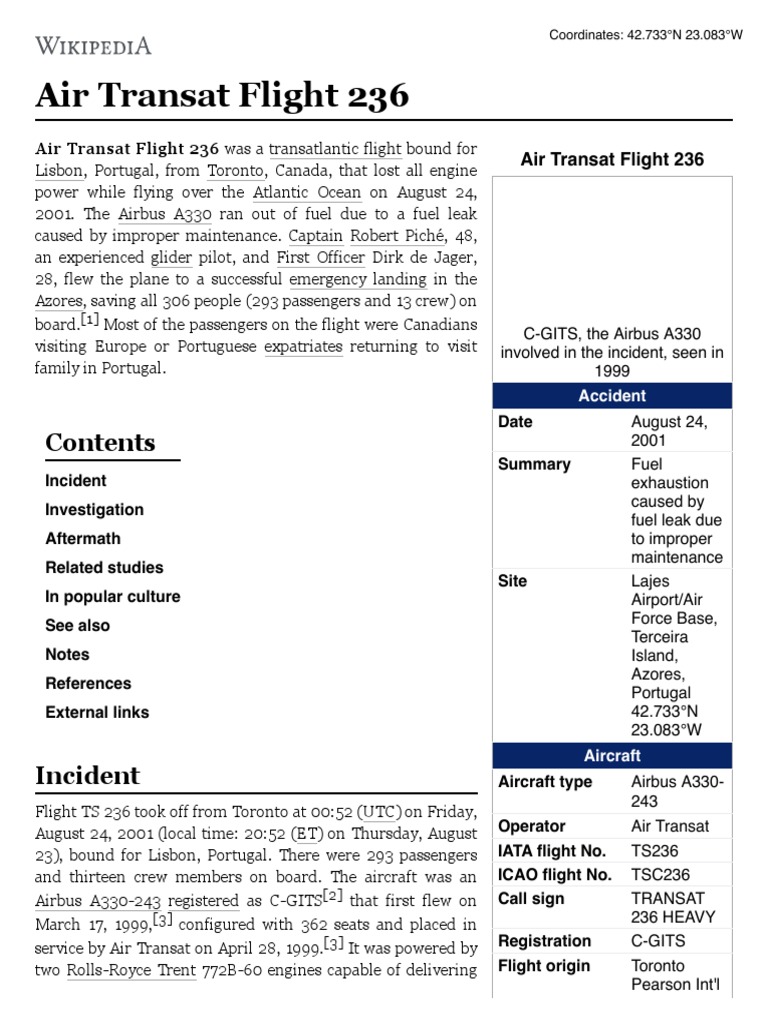 Air Transat Flight 236 - Wikipedia | PDF