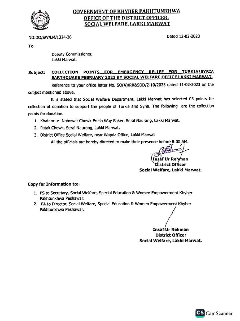 Letter Regarding Earthquake | PDF