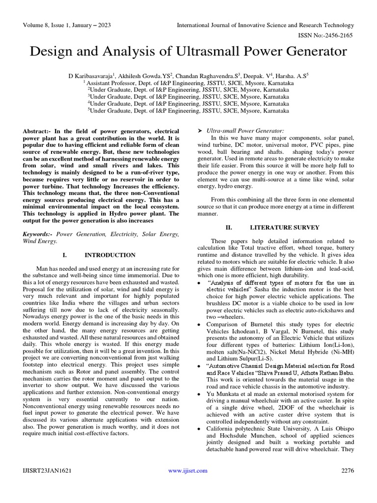 Design and Analysis of Ultrasmall Power Generator | PDF | Wind Turbine | Electric Generator