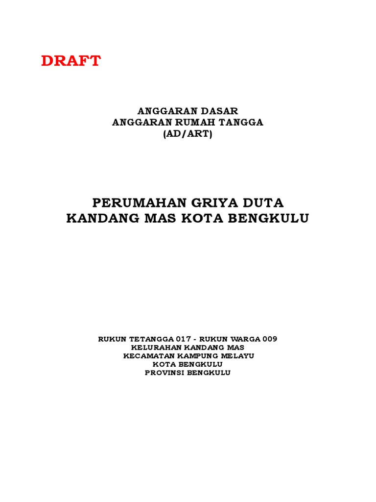 Draft Ad Art Griya Duta Kandang Mas Kota Bengkulu | PDF