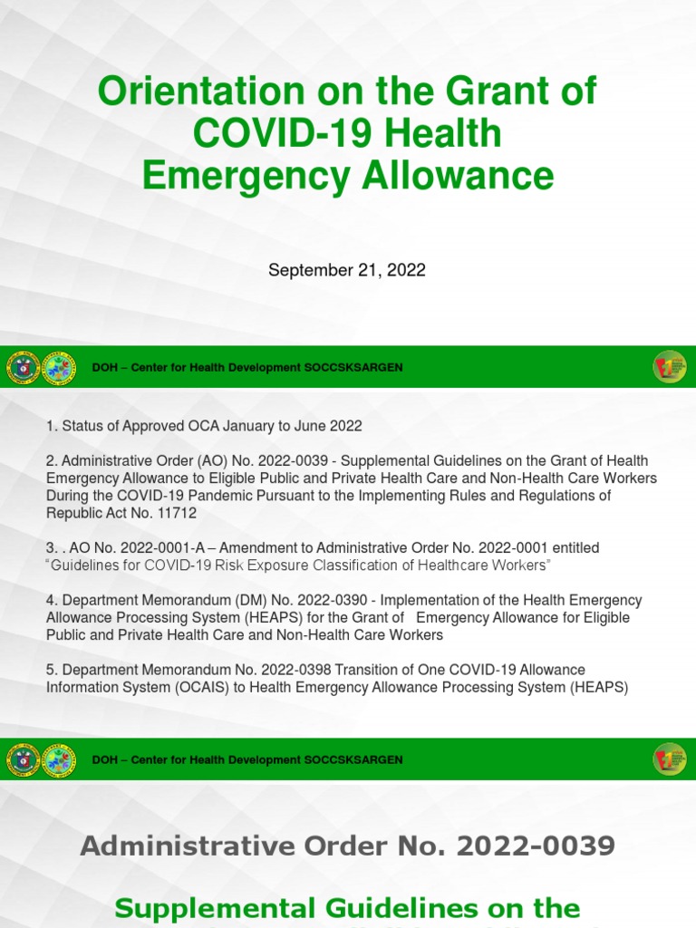 Guidance on the COVID-19 Health Emergency Allowance | PDF | Health ...