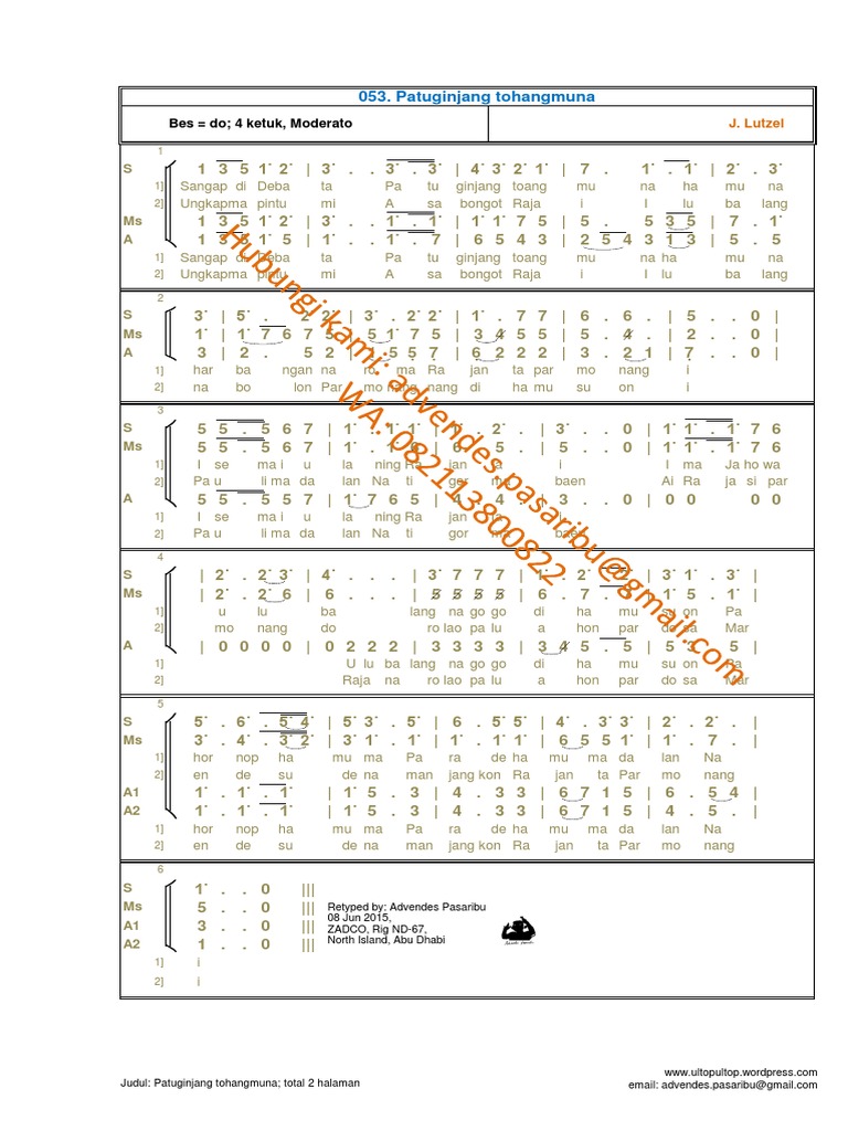 Partitur Koor Patuginjang Tohangmuna | PDF