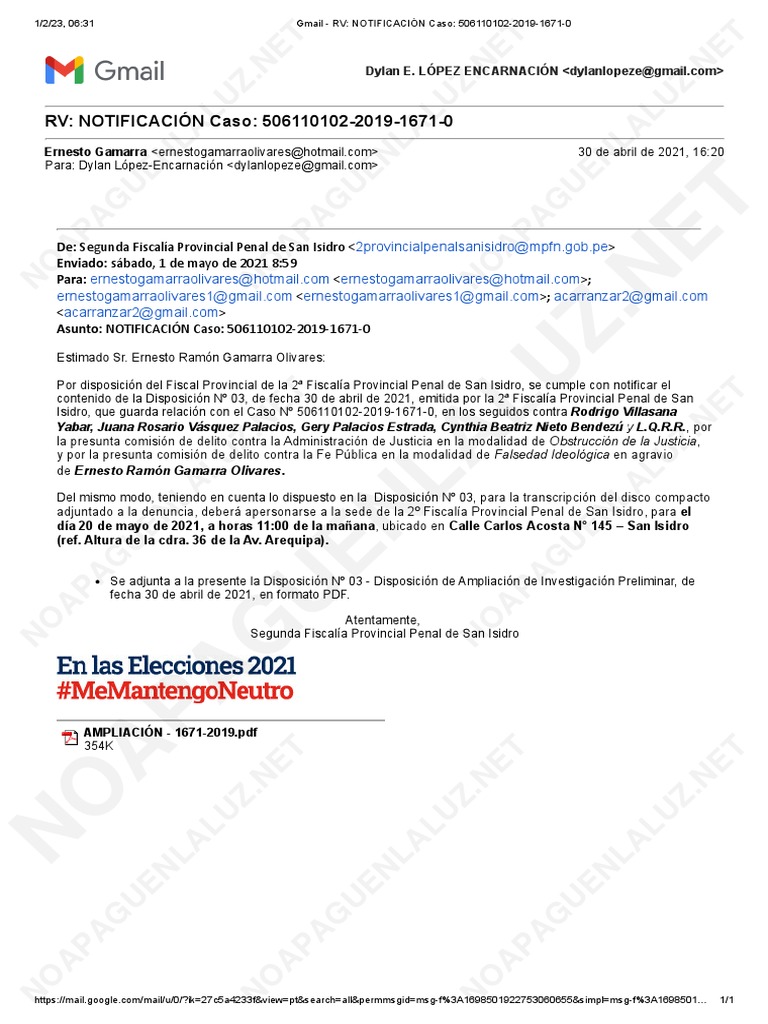 Notificación Caso Cynthia Nieto Bendezú | PDF | Derecho penal | Fiscal