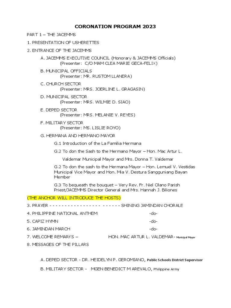 Coronation Program 2023 | PDF | Governance | Government Institutions
