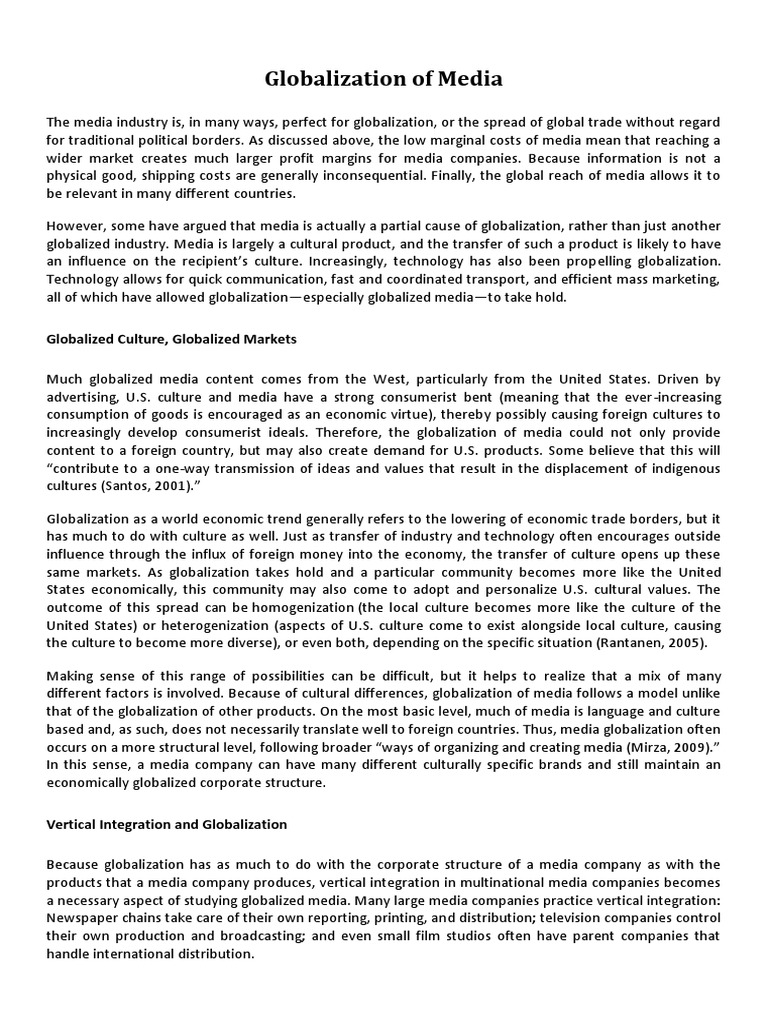 Globalization of Media | PDF | Globalization | Mass Media