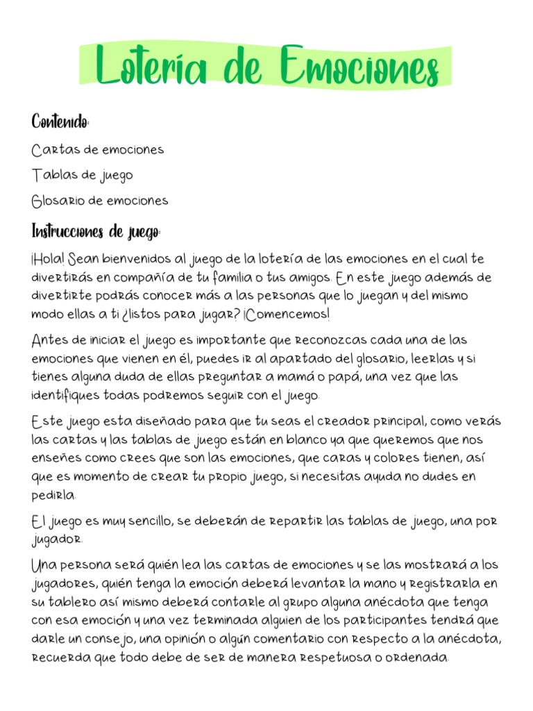 Lotería de Emociones | PDF | Culpa (emoción) | Amor