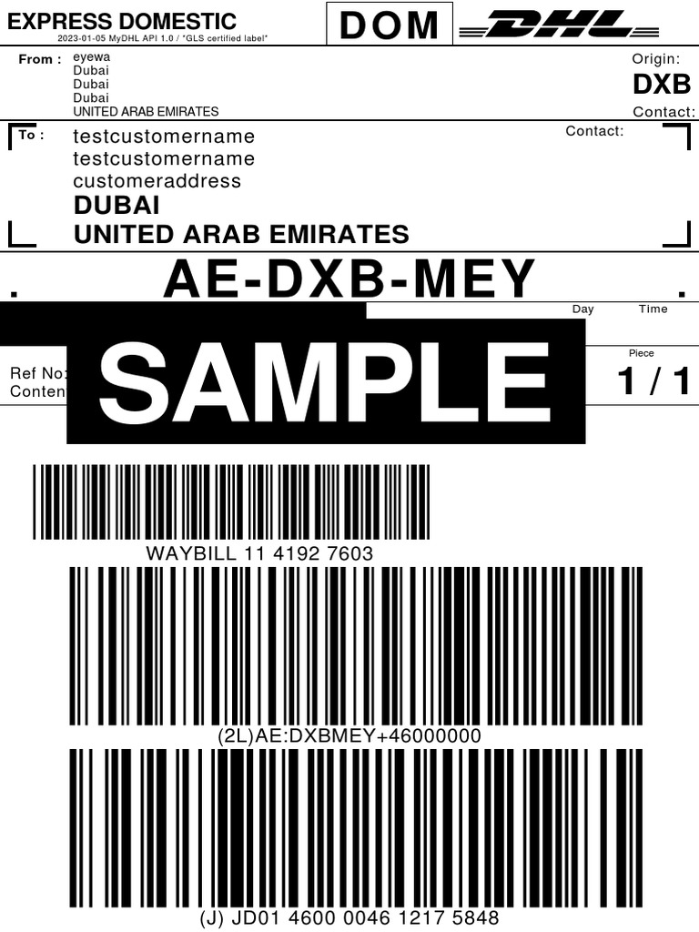 Sample DHL Tracking Number Guide | PDF