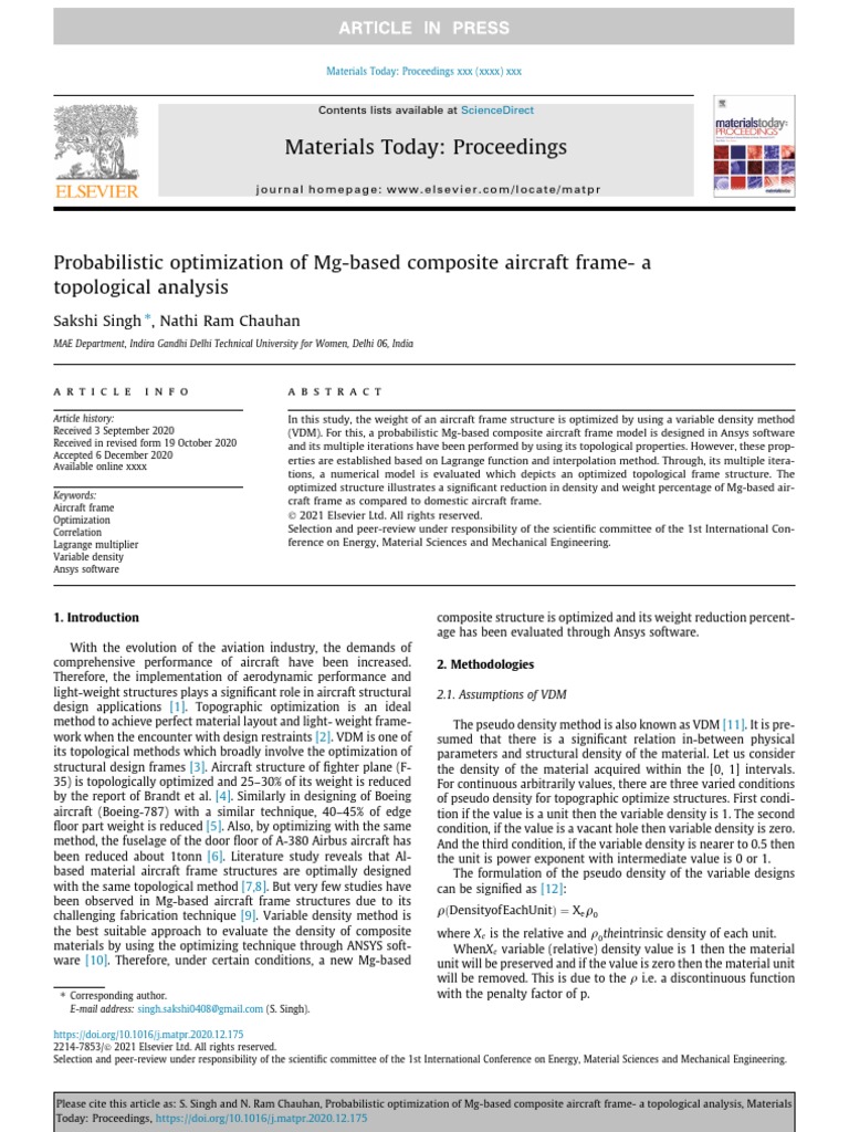 Probabilistic Optimization of Mg-Based Composite Aircraft Frame - A | PDF | Strength Of ...