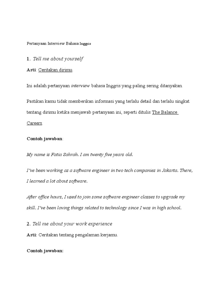 Dokumen - Interview Bahasa Inggris | PDF | Indonesian Language | Business