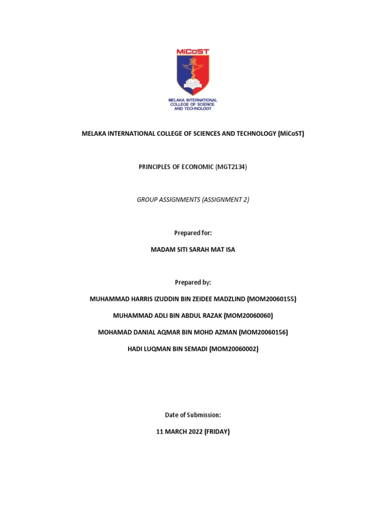 Assignment 2 Group Assignment Principles of Economic | PDF