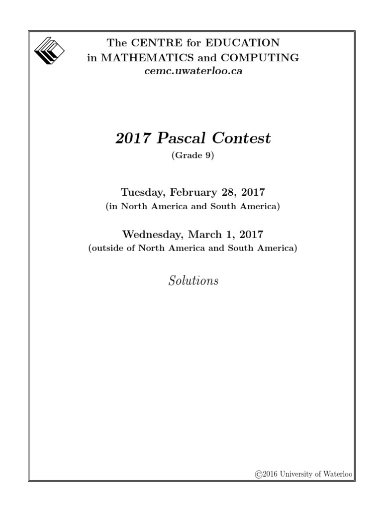2017 Pascal Solution | PDF | Square Root | Mathematical Concepts