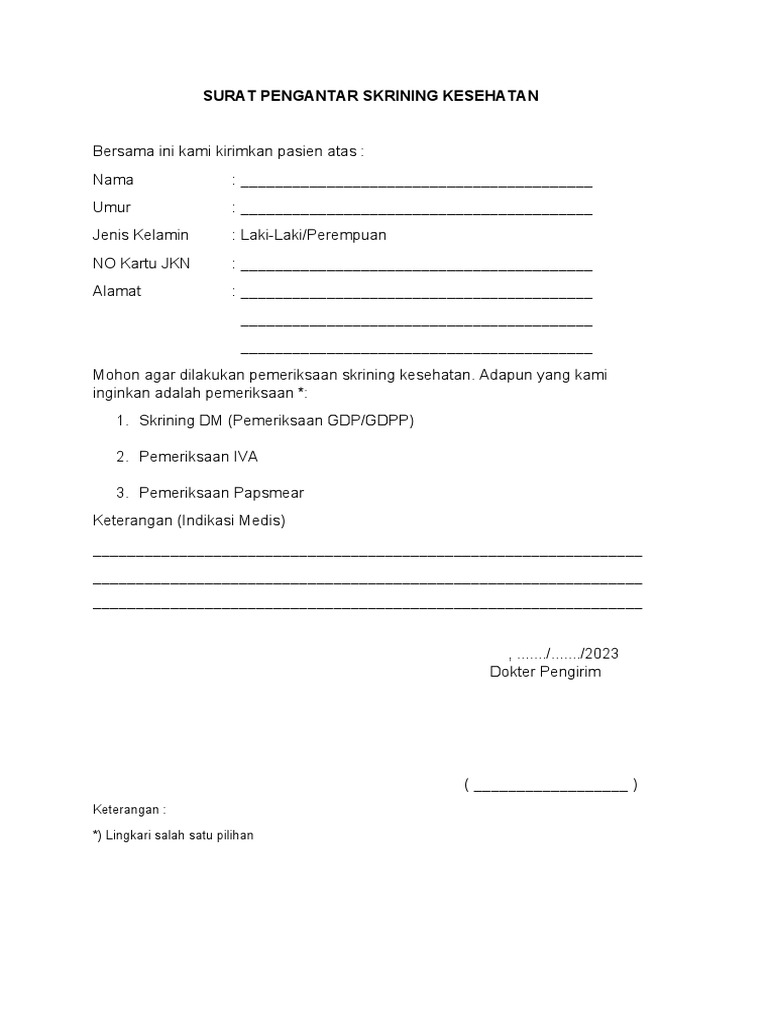 Surat Pengantar Skrining Kesehatan 2021 | PDF