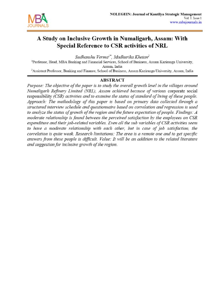 A Study On Inclusive Growth in Numaligarh Assam With Special Reference ...