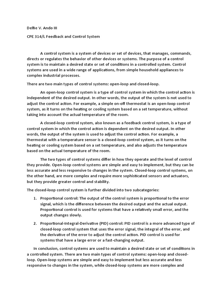 Feedback and Control System Assignment | PDF | Control System | Control ...