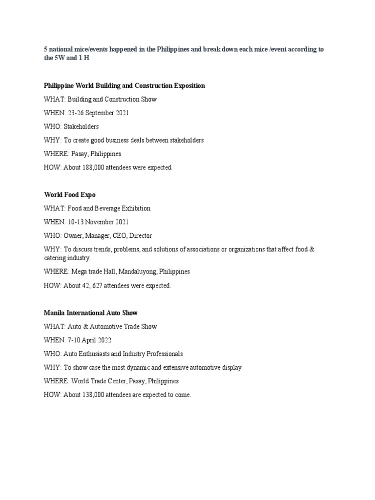 Major MICE Events in the Philippines 2021 | PDF | Business | Finance ...