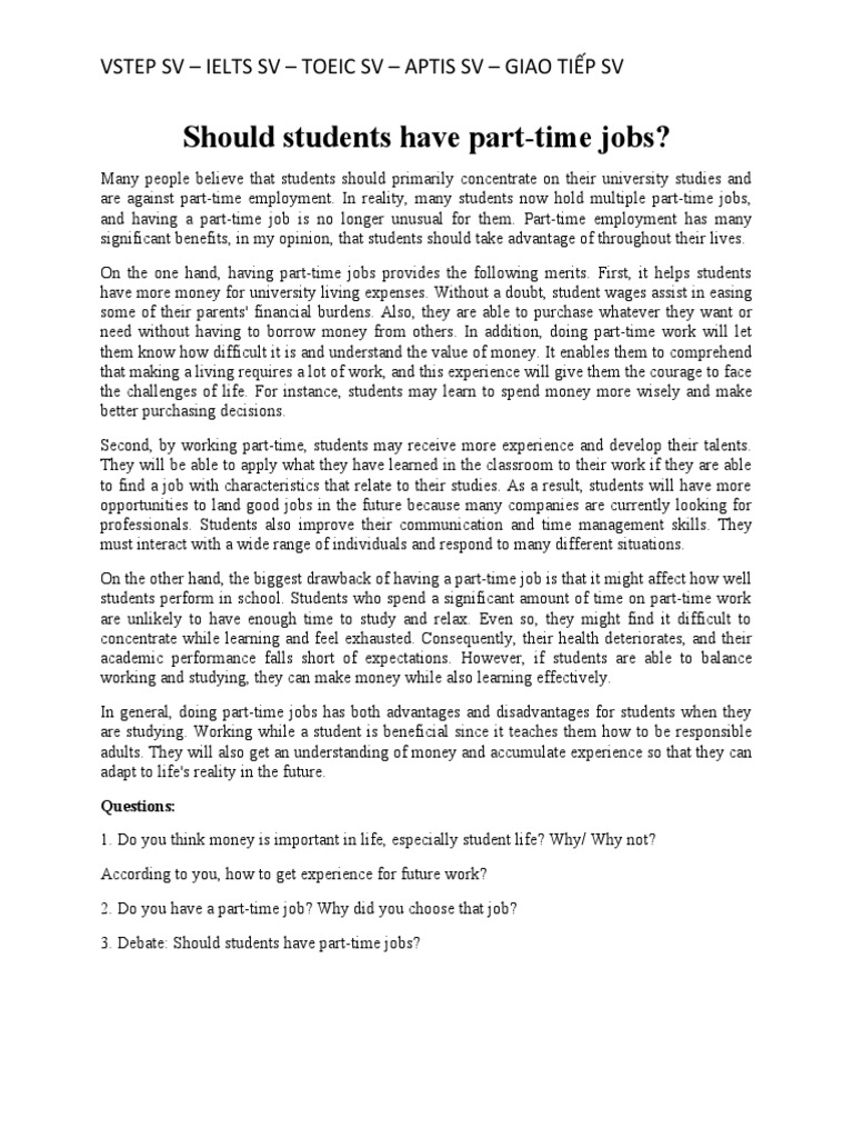 Pros and Cons of Student Part-Time Jobs | PDF | Experience | Employment