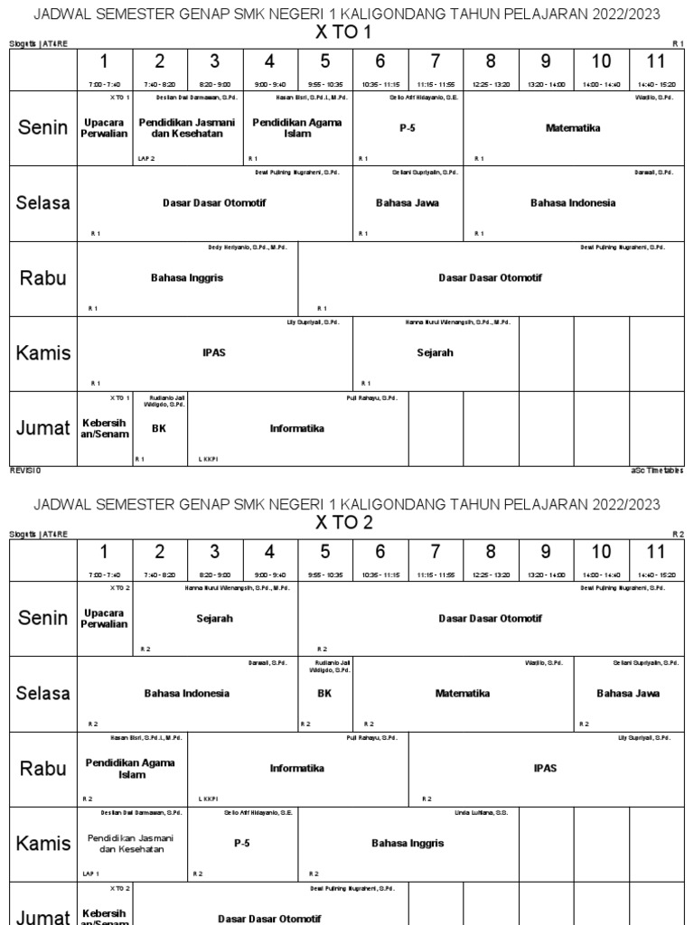 Jadwal Kelas Genap 2022-2023 | PDF