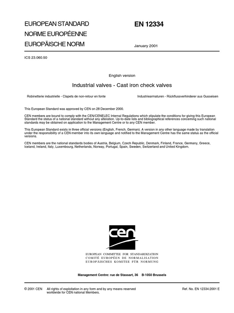EN 12334-Check valves CI | PDF | Valve | Pipe (Fluid Conveyance)