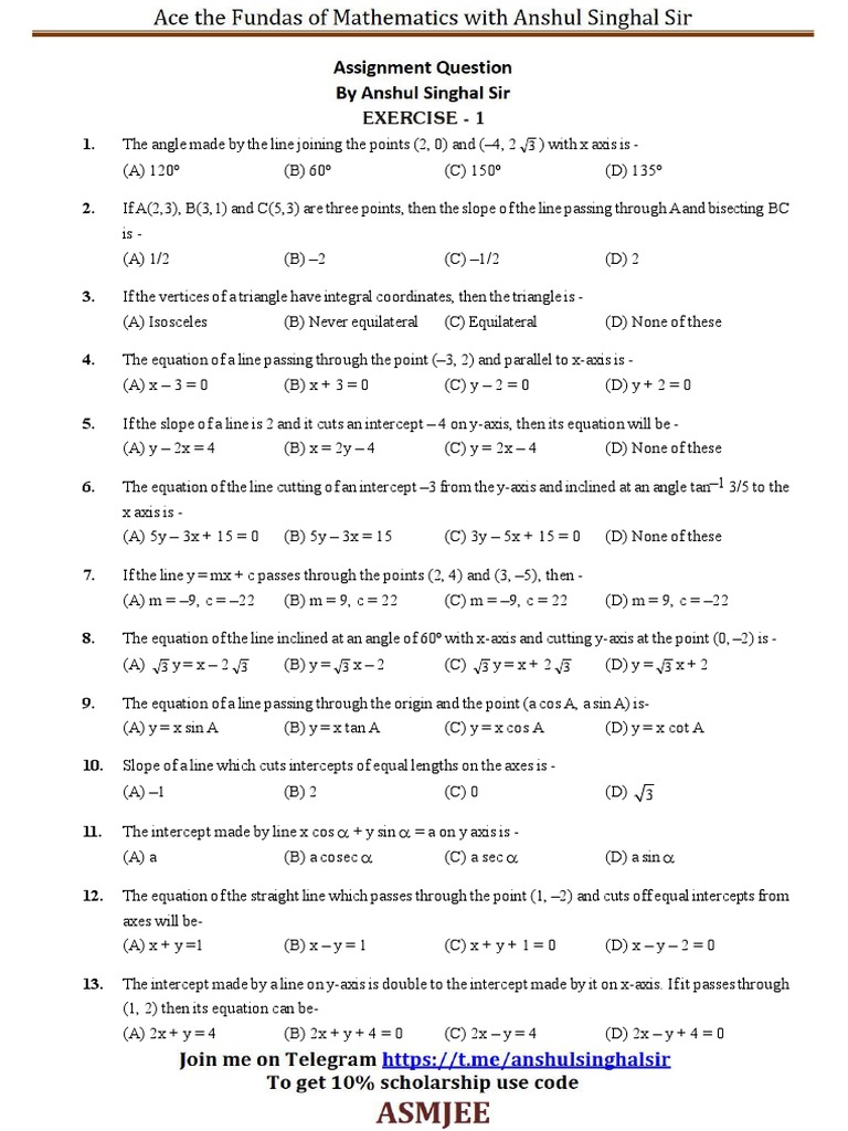 Straight Lines Enhancement Assignment 1 1665296690381 | PDF | Geometric Shapes | Mathematical ...