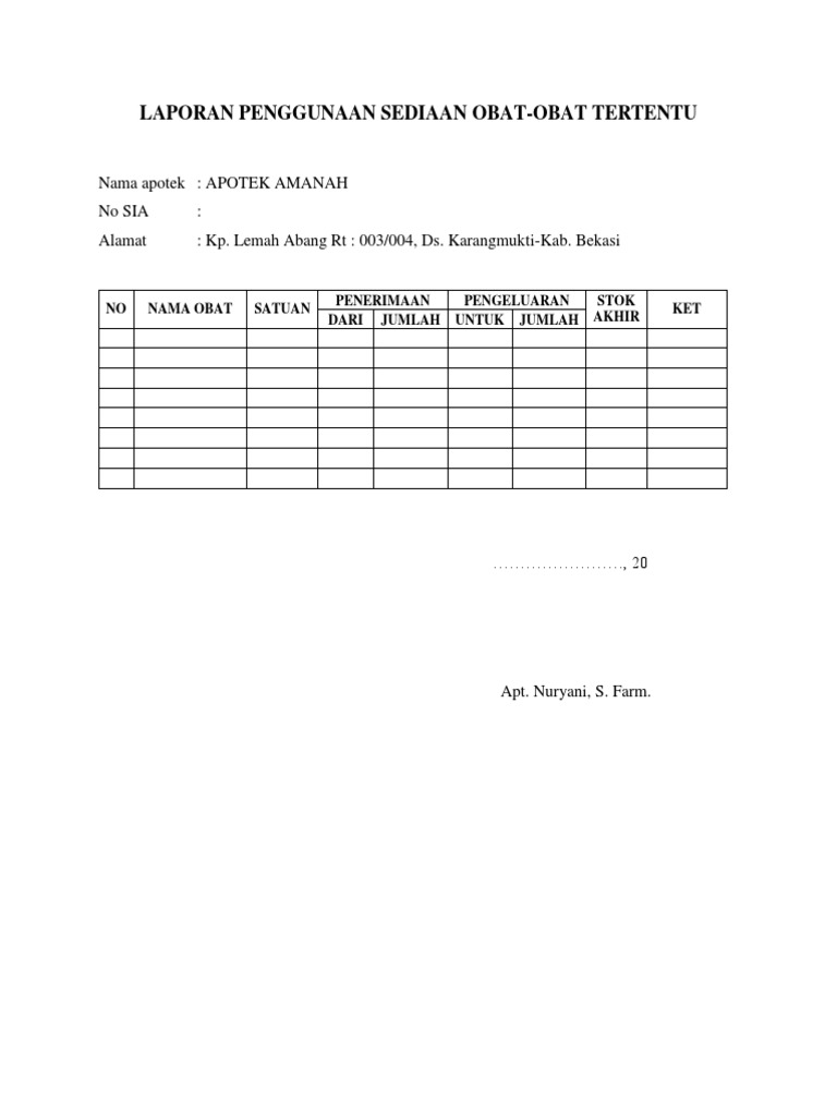 Form Laporan Penggunaan Oot | PDF