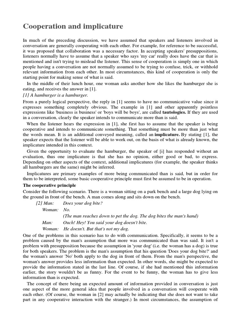 5 - Cooperation and Implicature | PDF | Linguistics | Cognitive Science